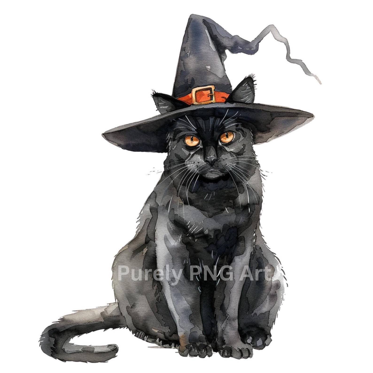 Halloween Black Cat Witch Hat PNG Download, Cute Fall Clipart, PNG File ...