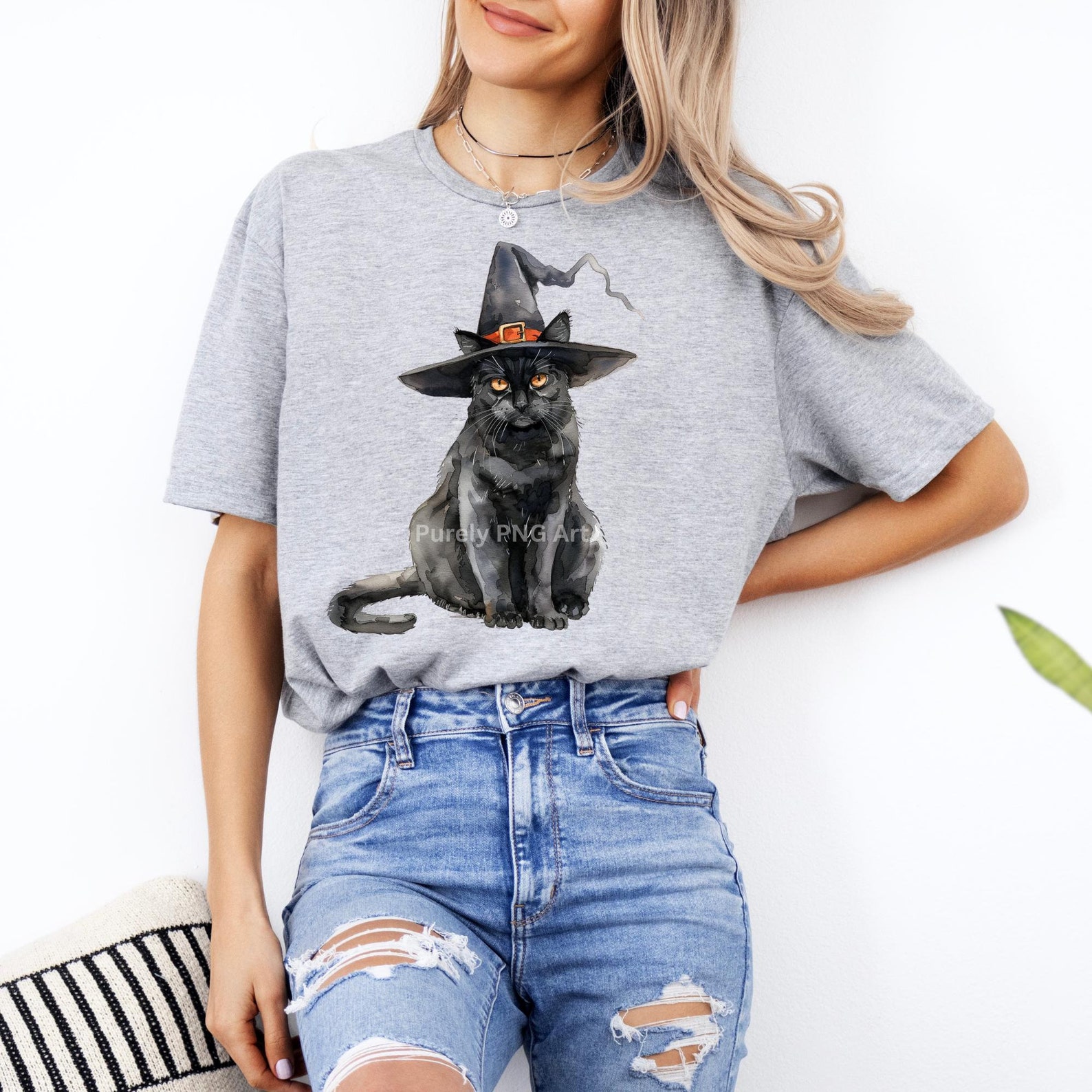 Halloween Black Cat Witch Hat PNG Download, Cute Fall Clipart, PNG File ...