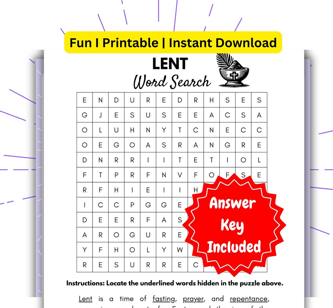 Lent Activity for Adults, Lent Word Search, Lent Trivia Game, Lent ...