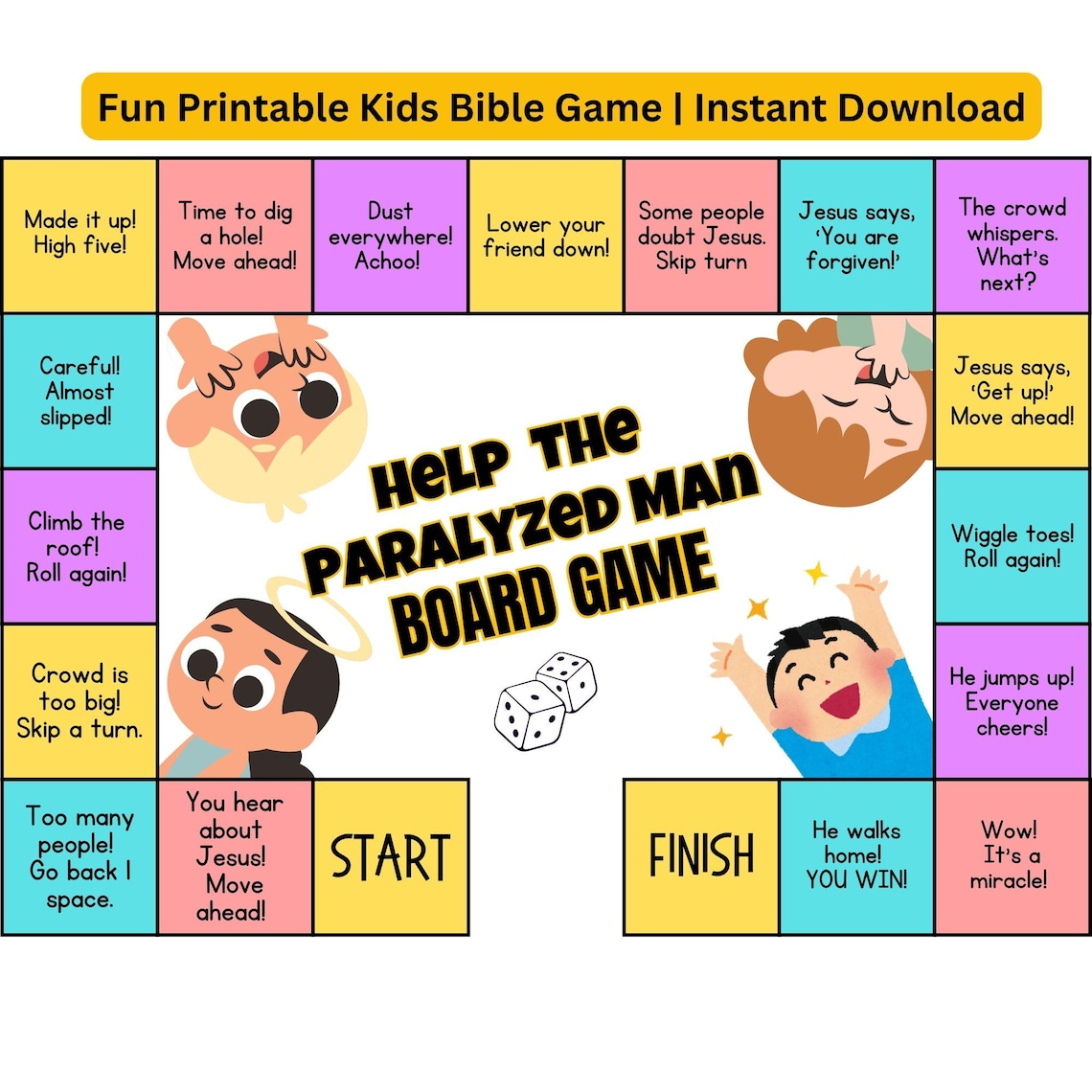 Jesus Heals Paralyzed Man Board Game: Kids Sunday School (printable) - Etsy
