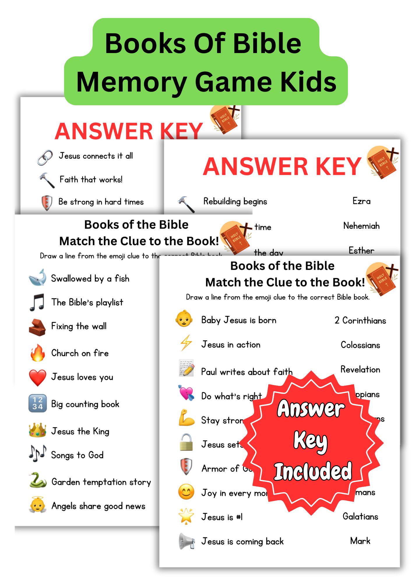 Books of Bible Memory Game Kids, Bible Scavenger Hunt, Bible Game ...