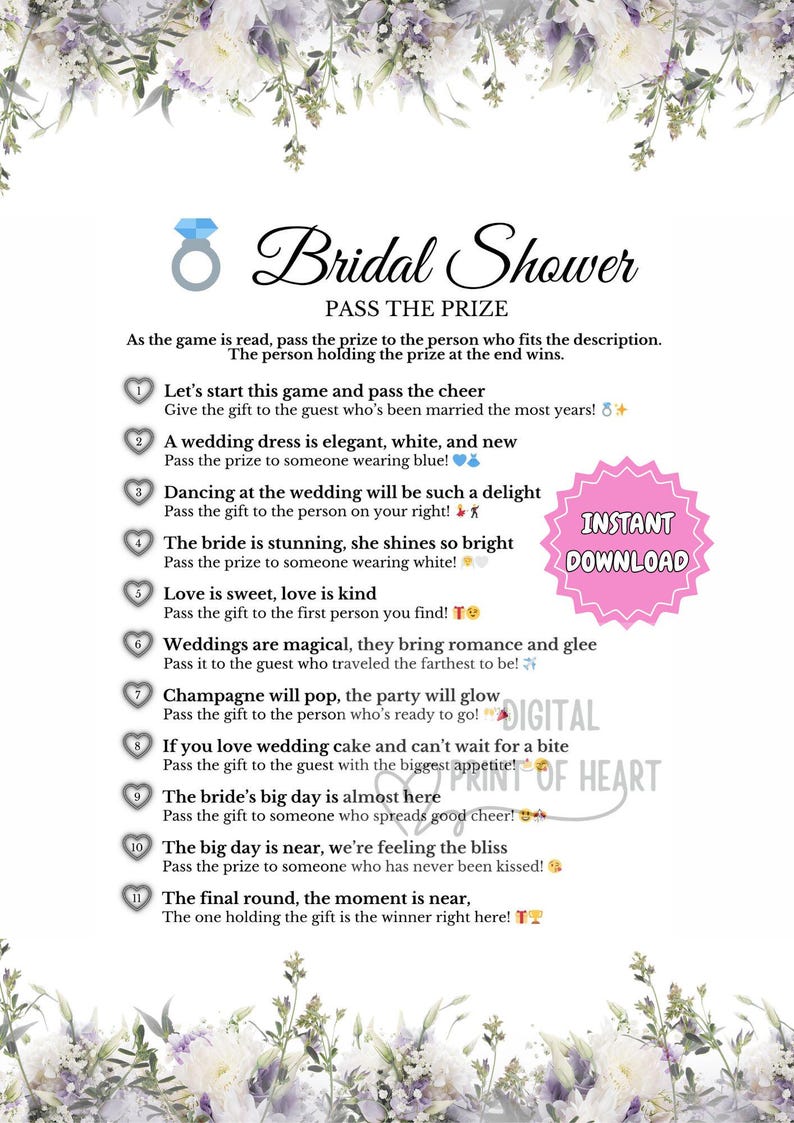 Pass the Gift Bridal Shower Game: Fun Party Activity (printable PDF) - Etsy