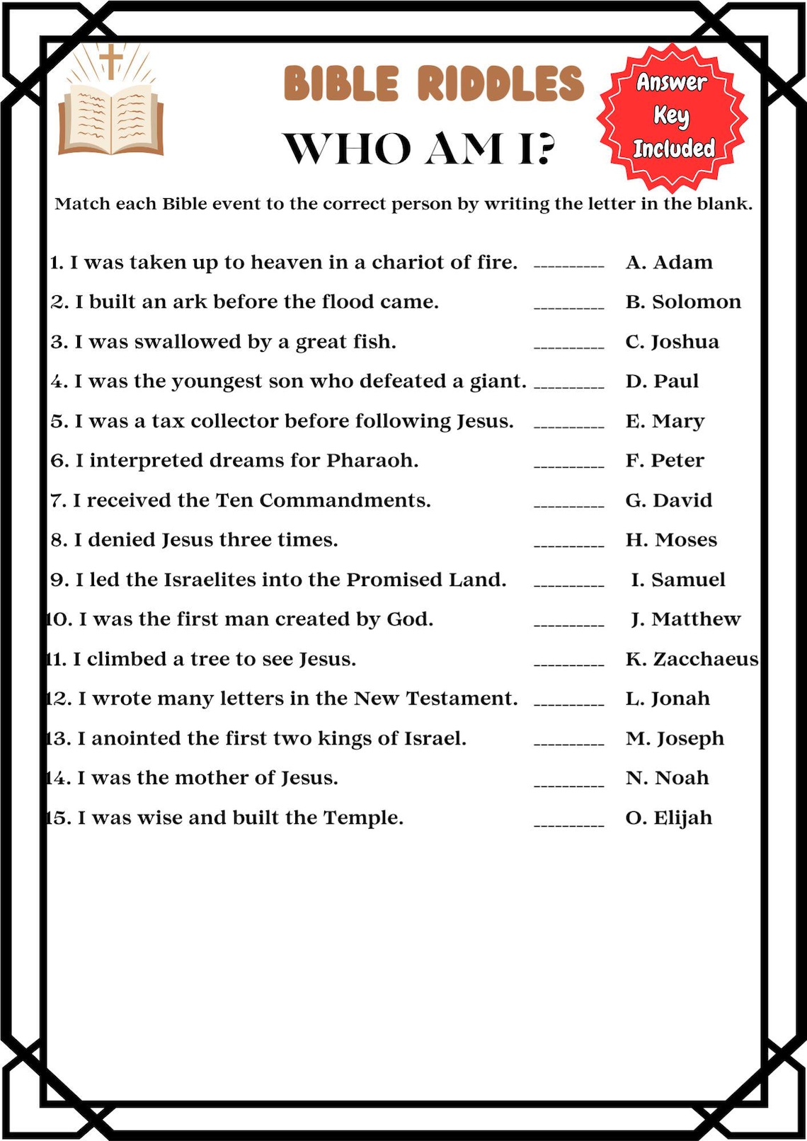 Bible Riddles Game: Christian Activity, Sunday School (PDF Download) - Etsy