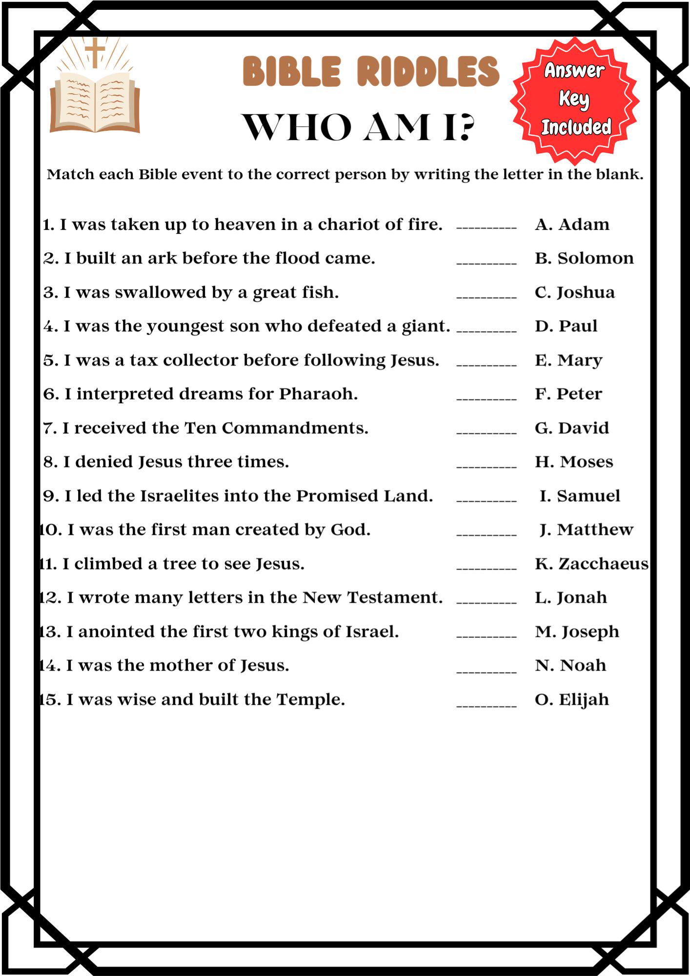 Bible Riddles Game: Christian Activity, Sunday School (PDF Download) - Etsy