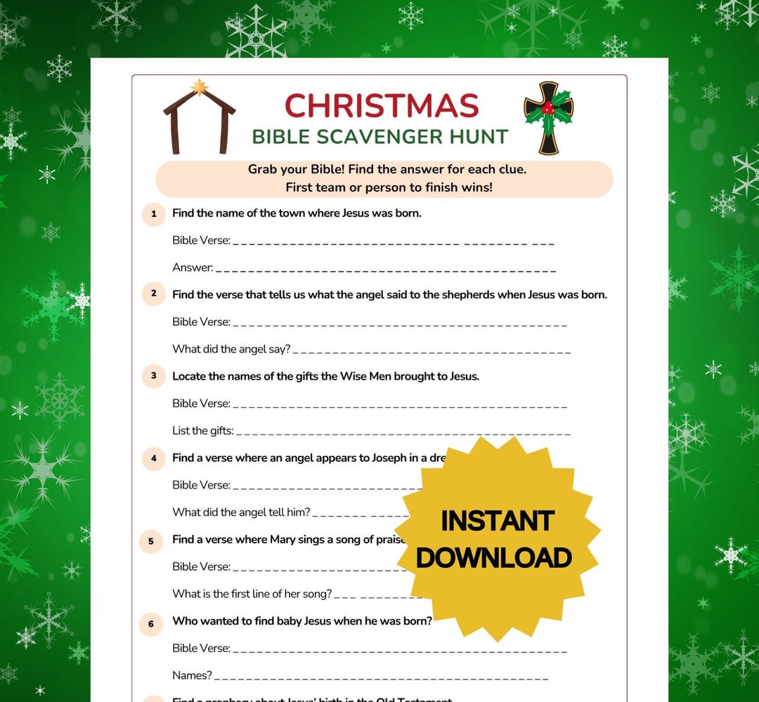Christmas Bible Scavenger Hunt Game, Sunday School Game, Christian ...