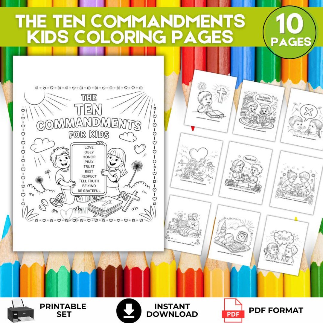 Ten Commandments Coloring Pages: Sunday School Bible Activity (PDF ...
