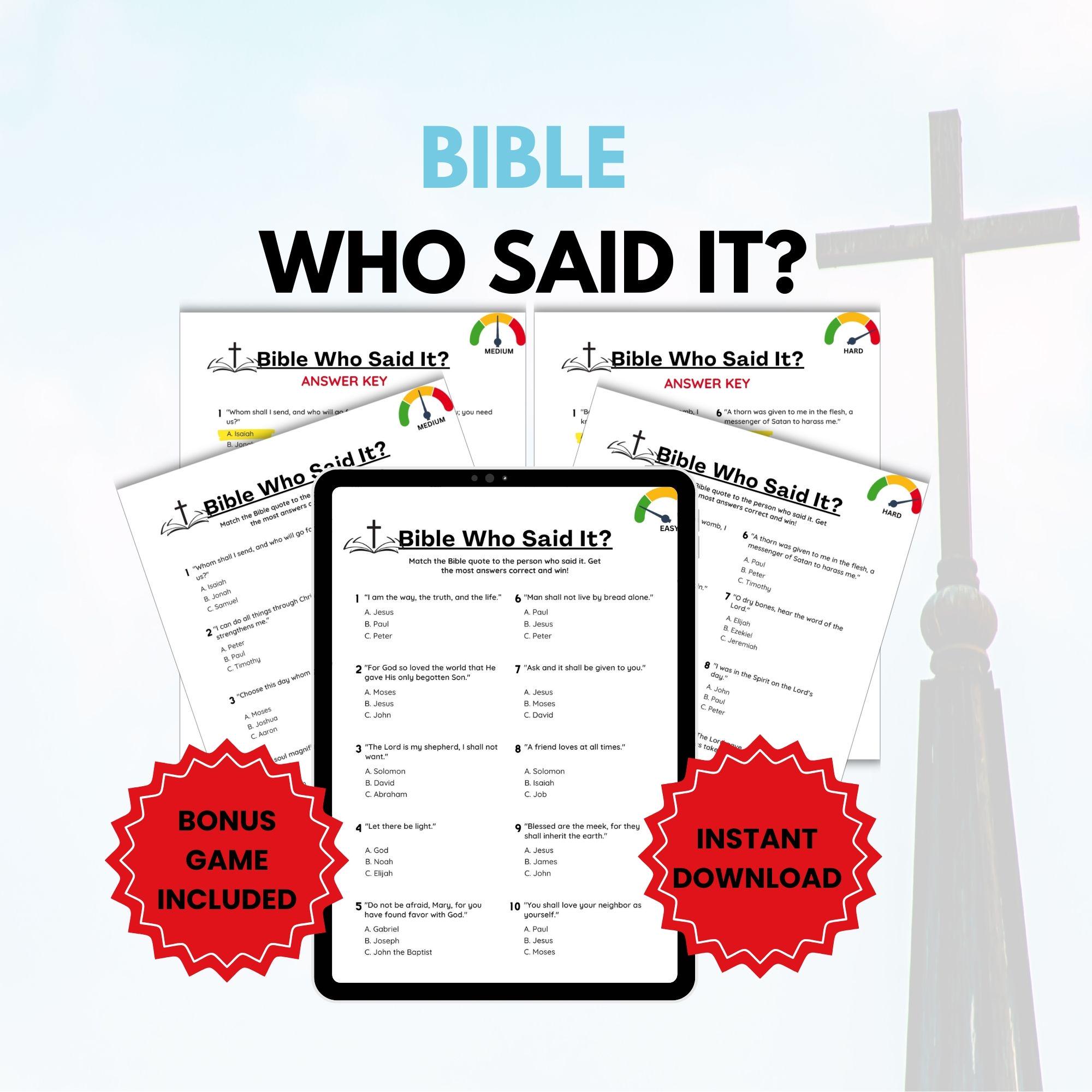 Bible Trivia Game: 'who Said It?' + Bonus Verse Scramble (digital ...