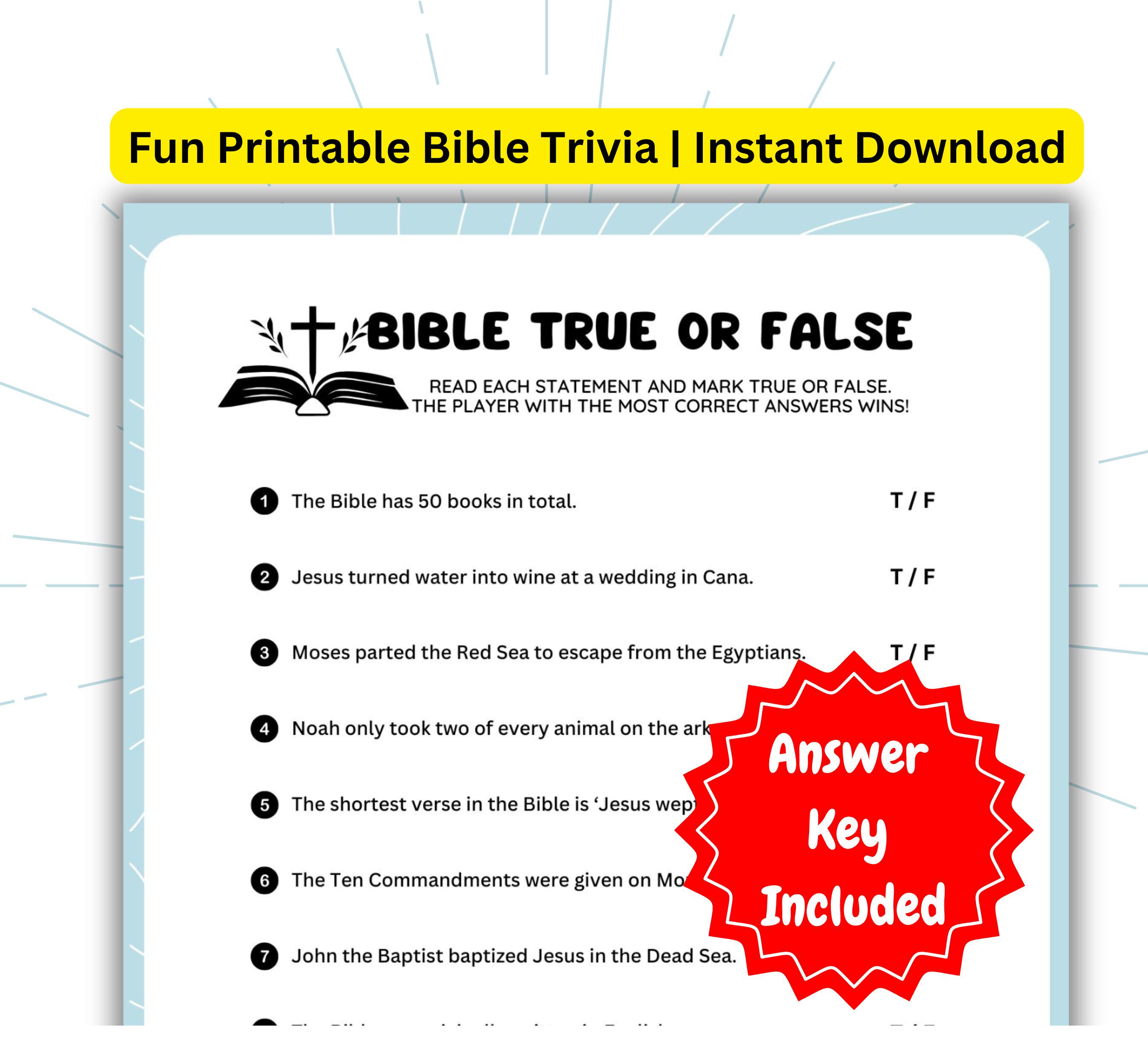Bible True or False Game: Printable Trivia for Bible Study (PDF) - Etsy
