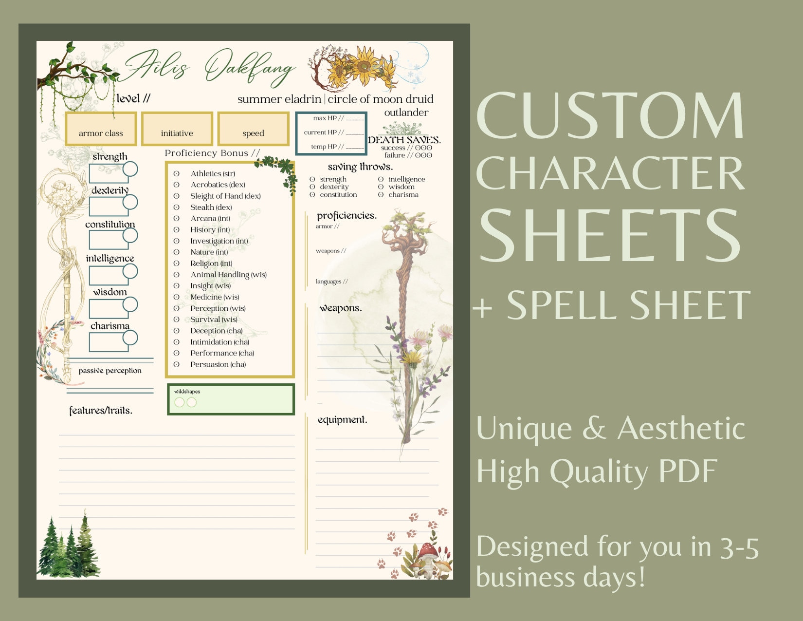 Custom Dnd Character Sheets Fully Custom Unique & Aesthetic Designs ...