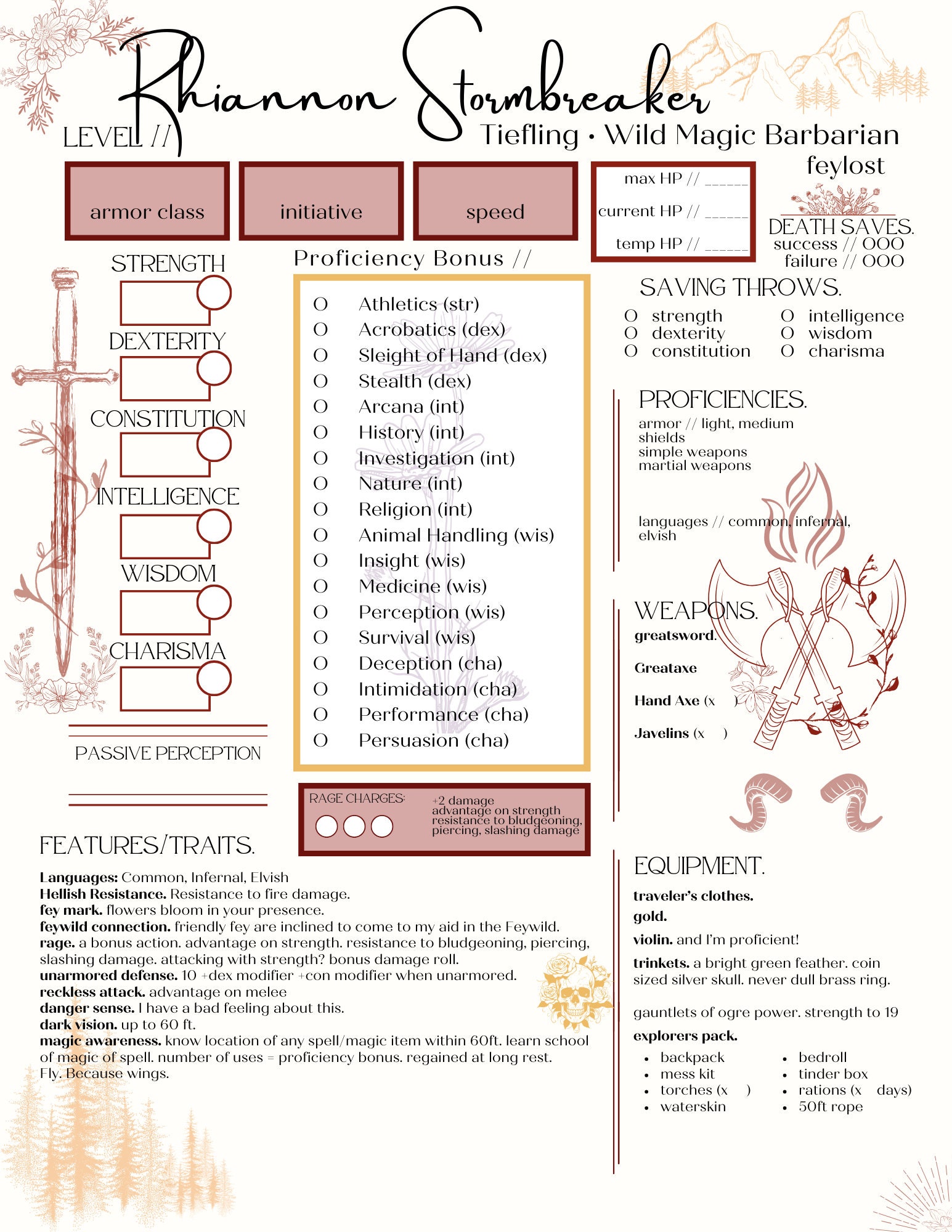 Custom Dnd Character Sheets Fully Custom Unique & Aesthetic Designs - Etsy