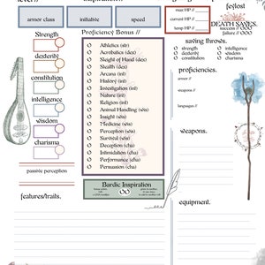 Custom Dnd Character Sheets Fully Custom Unique & Aesthetic Designs - Etsy