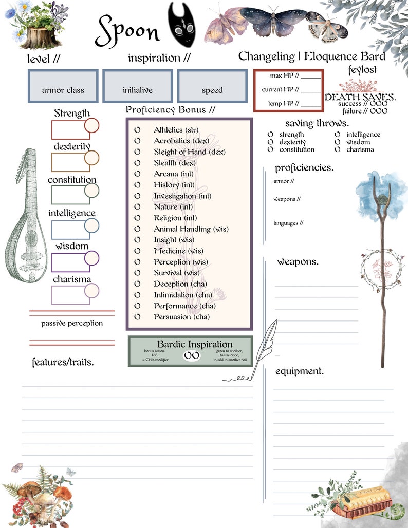 Custom Dnd Character Sheets Fully Custom Unique & Aesthetic Designs - Etsy