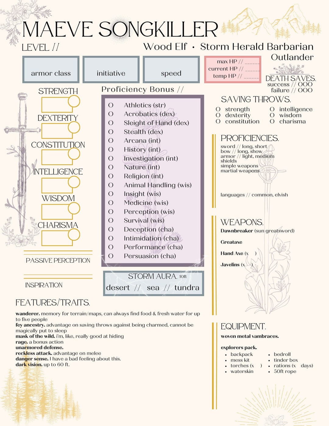 Custom Dnd Character Sheets Fully Custom Unique & Aesthetic Designs - Etsy