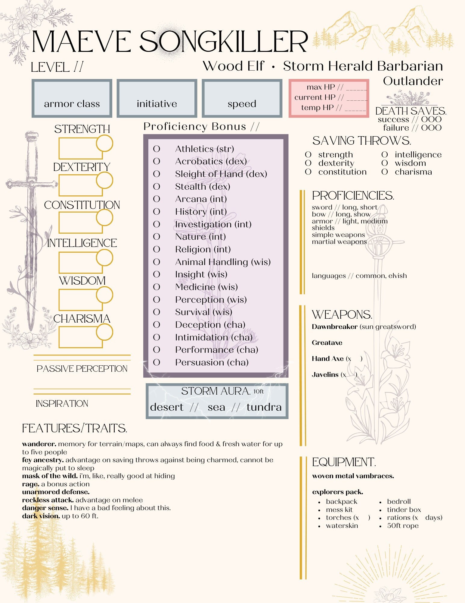 Custom Dnd Character Sheets Fully Custom Unique & Aesthetic Designs - Etsy