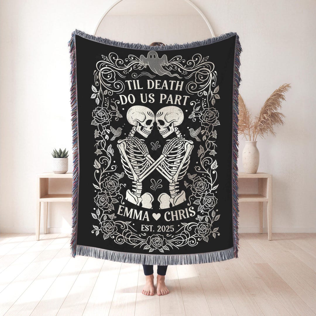 Skeleton Couple Blanket Personalized Woven Till Death Throw Blanket ...