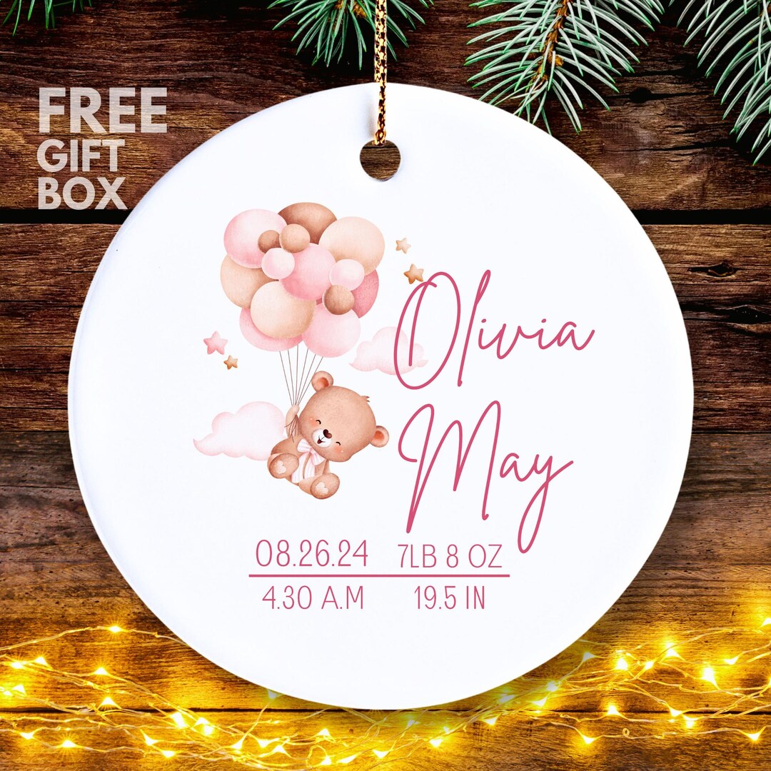 Newborn Baby Girl Keepsake Birth Stats Ornament Baby Keepsake Baby Gift ...