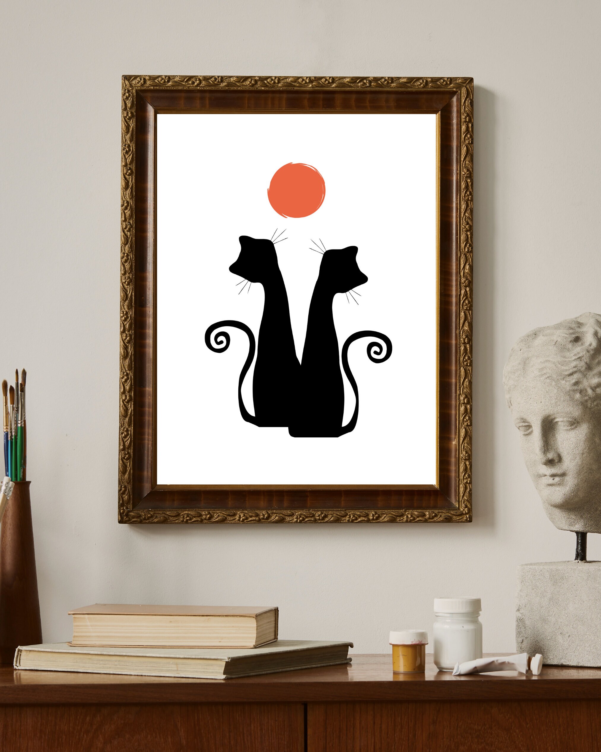 Instant Download Art, Printable Cat Art. Black Cat Art, Digital Art, Digital Cat Art, Wall Art ...