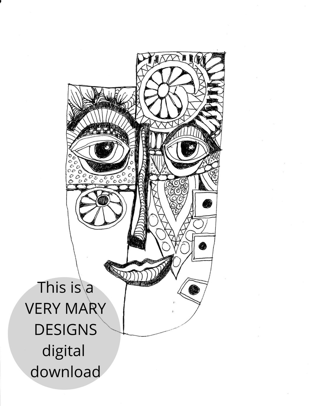 Zentangle Face, Bw Digital Print, Digital Art, Art Print, Wall Décor ...