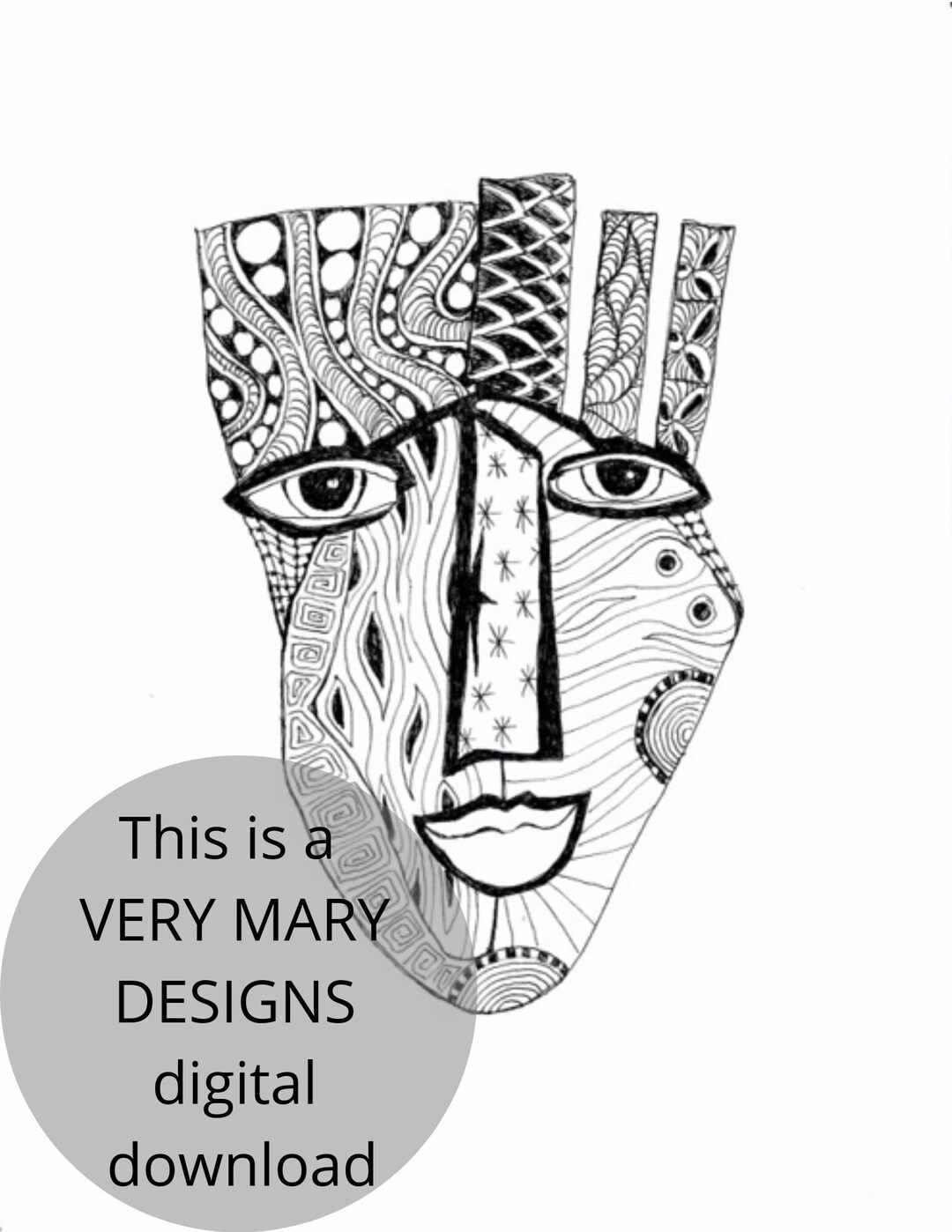 Instant Download, Zentangle Face, Bw Digital Print, Art Print, Wall ...
