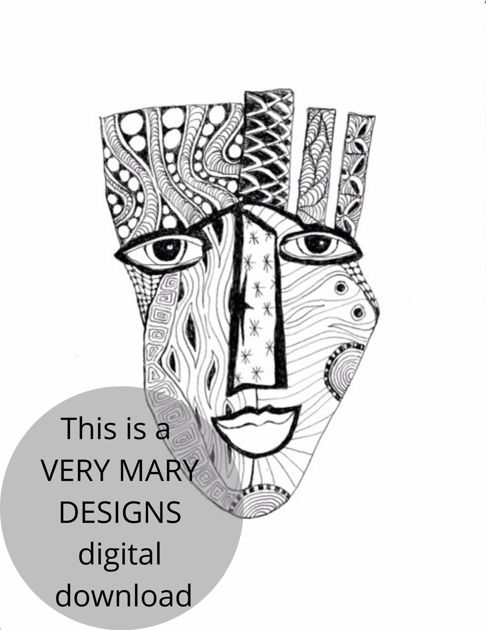 Instant Download, Zentangle Face, Bw Digital Print, Art Print, Wall ...