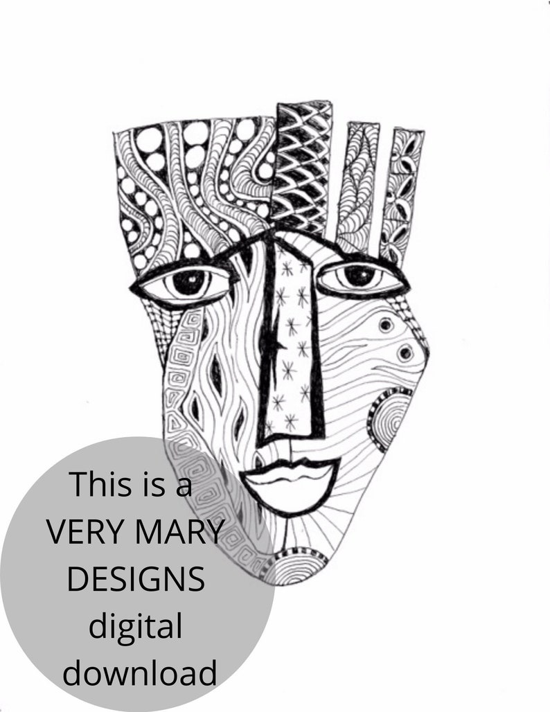Instant Download, Zentangle Face, Bw Digital Print, Art Print, Wall ...
