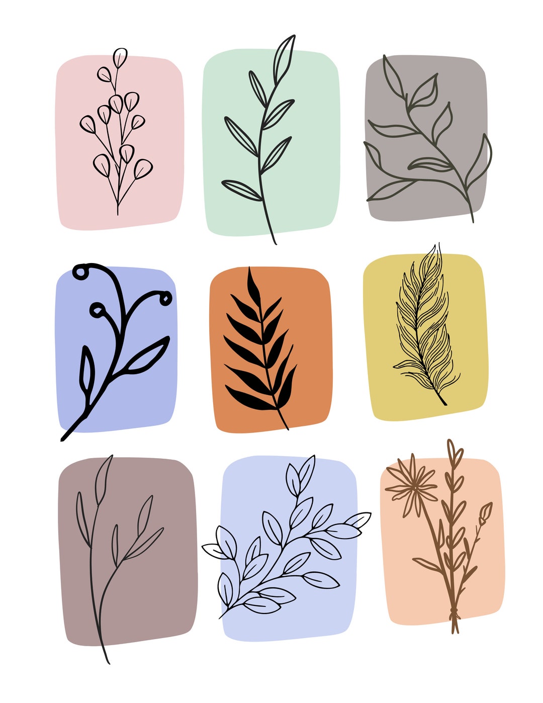 Instant Download Art, Botanical Art, Plant Art, Simple Art, Color Block ...