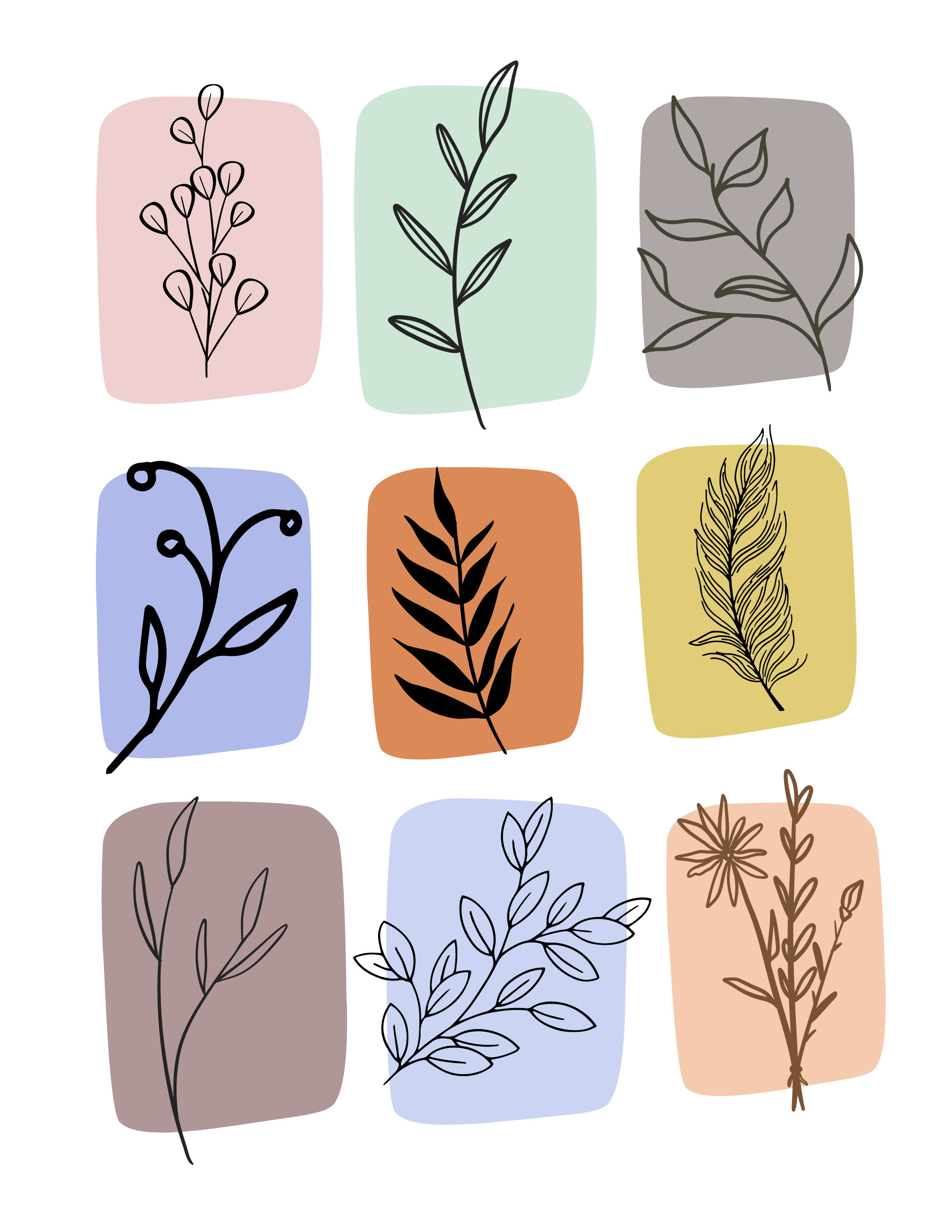 Instant Download Art, Botanical Art, Plant Art, Simple Art, Color Block ...