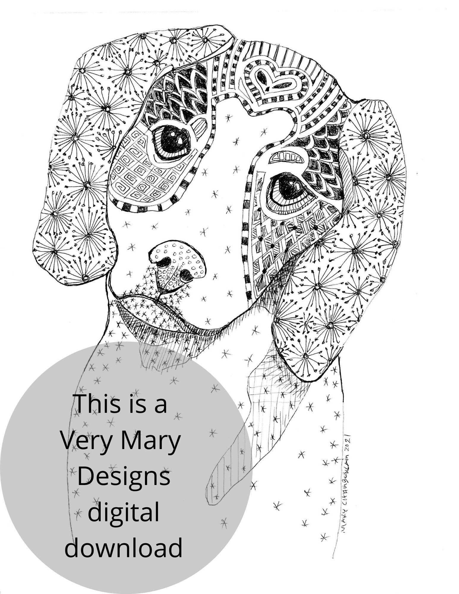Instant Download, Zentangle Dog, B&w Digital Art, Art, Art Print, Wall ...