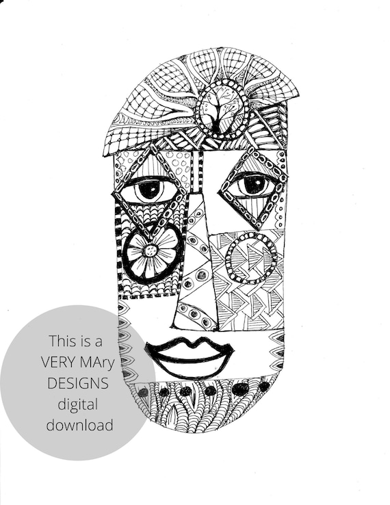 Zentangle face b/w digital print digital art art print | Etsy