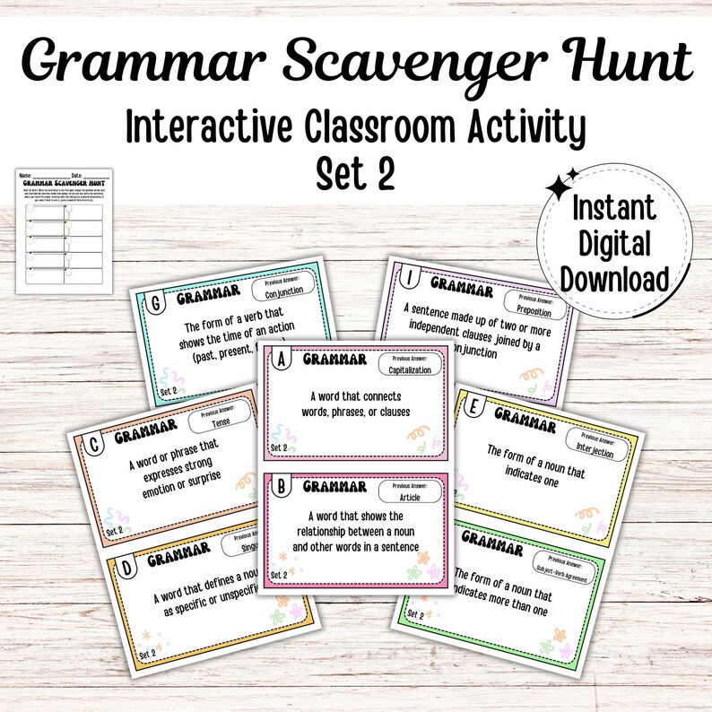 Grammar Scavenger Hunt Set 2 - Fun Classroom Activity - Etsy
