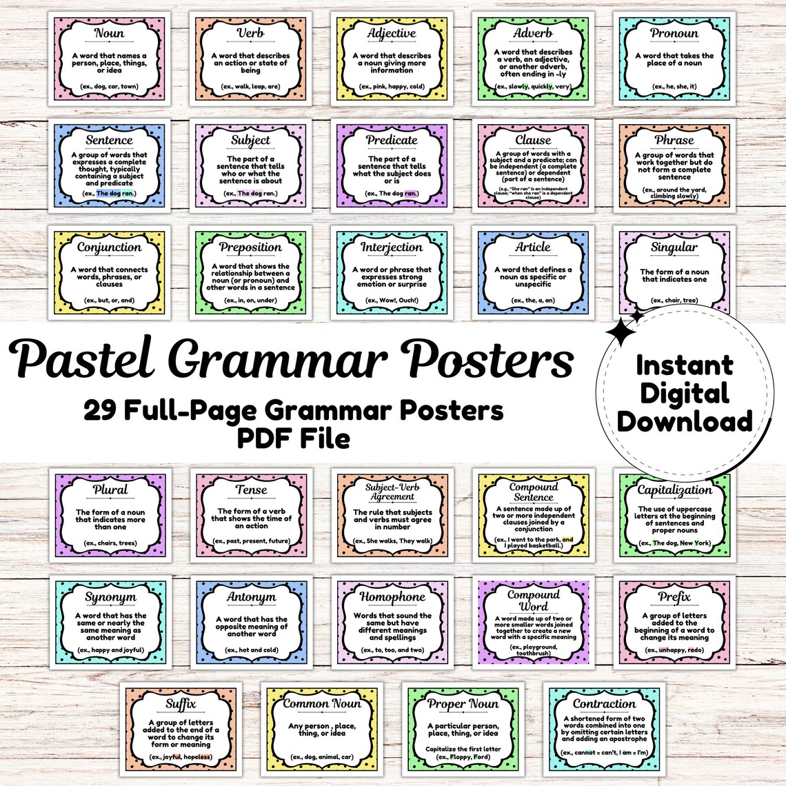 Grammar Posters Printable Set of 29 | Teaching Tools & Classroom Decor ...