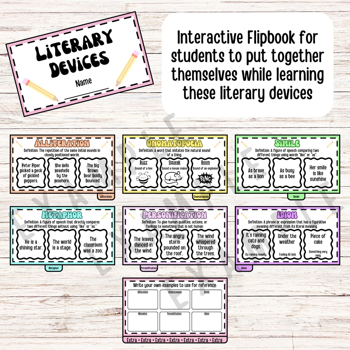 Literary Devices Flipbook Classroom Activity - Etsy