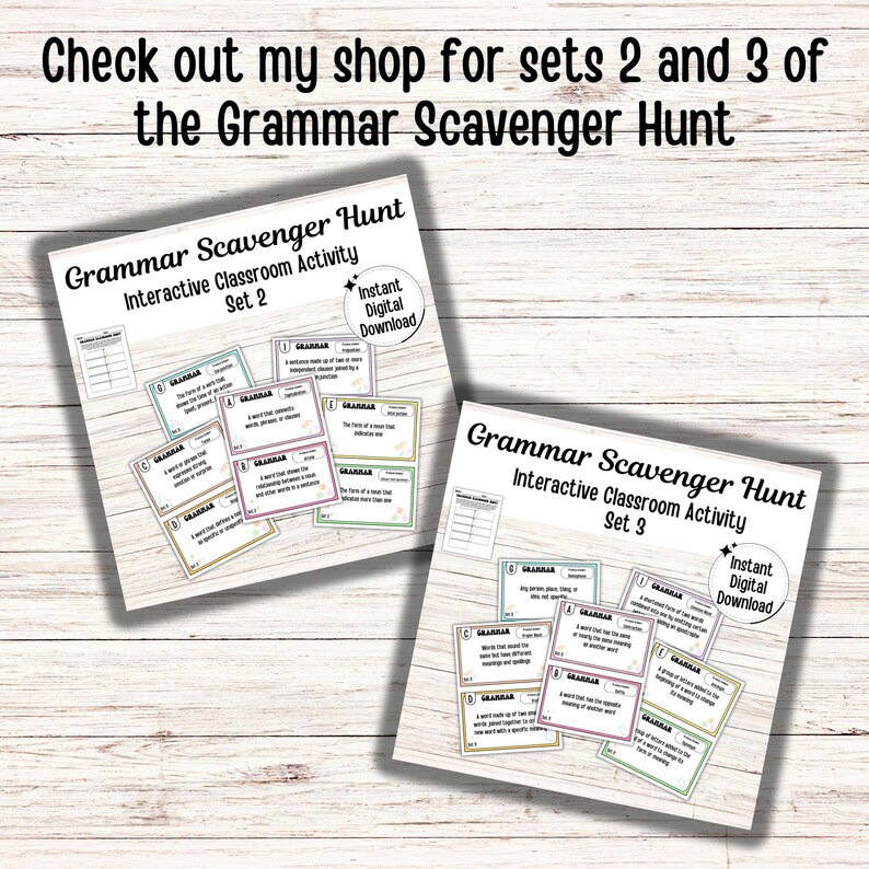 Grammar Scavenger Hunt Set 1 - Fun Classroom Activity - Etsy