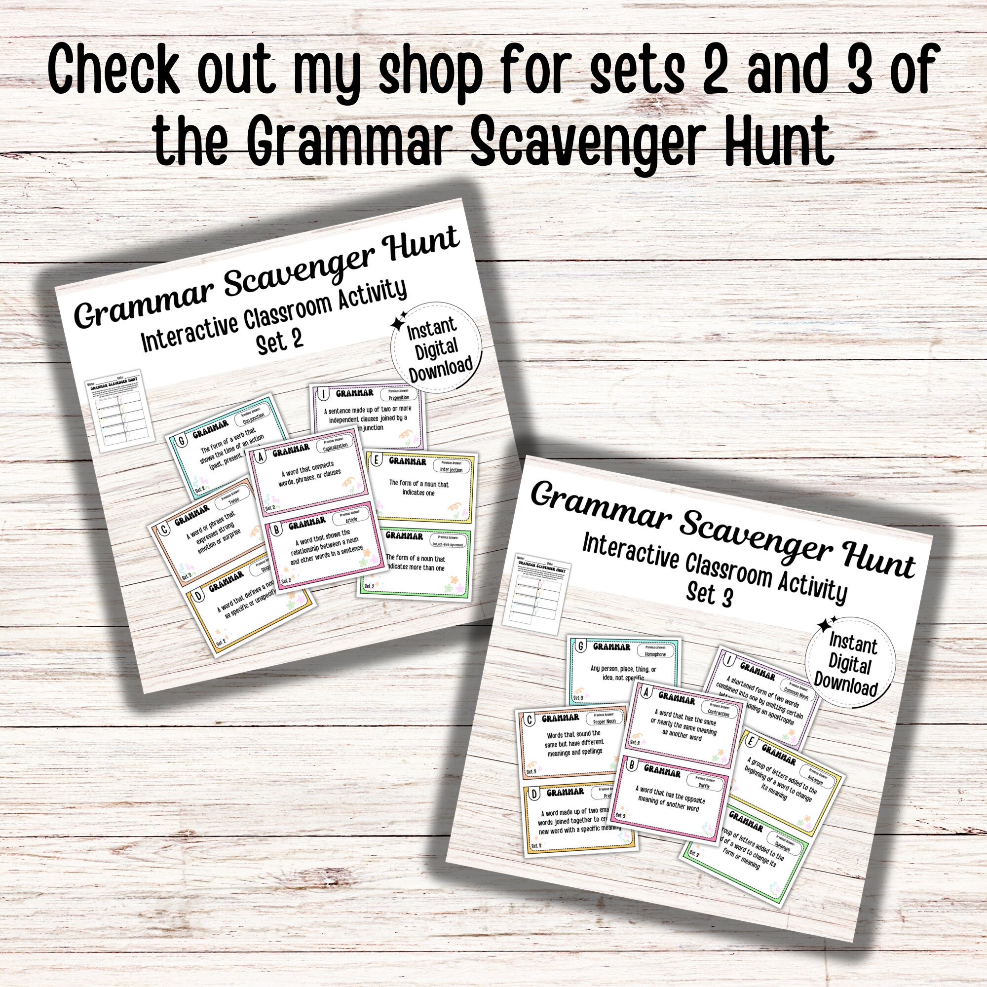 Grammar Scavenger Hunt Set 1 - Fun Classroom Activity - Etsy