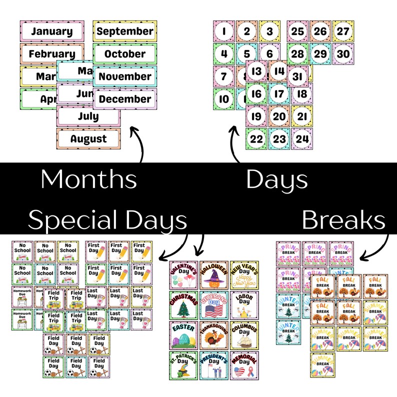 Pastel Polka Dot Classroom Flip Calendar | Pocket Inserts (digital ...
