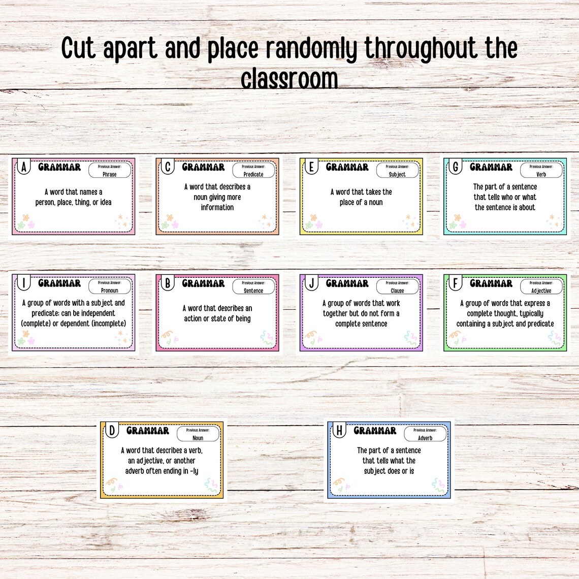 Grammar Scavenger Hunt Set 1 - Fun Classroom Activity - Etsy