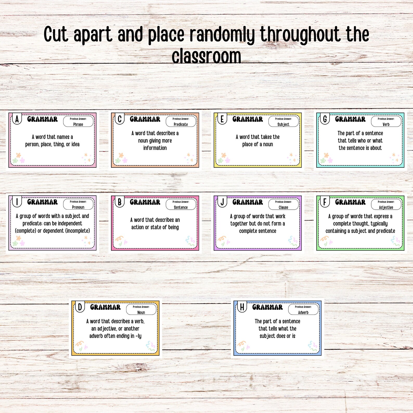 Grammar Scavenger Hunt Set 1 - Fun Classroom Activity - Etsy