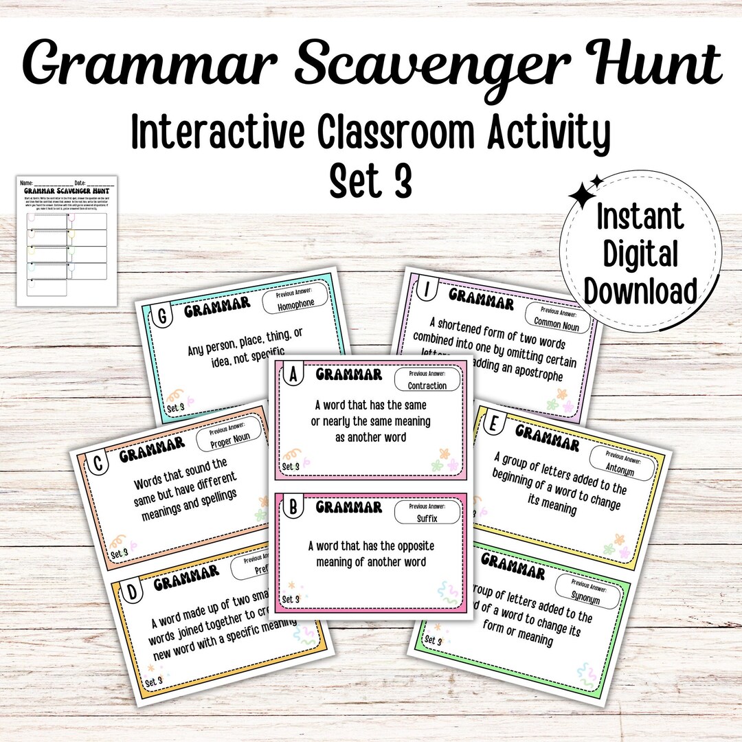 Grammar Scavenger Hunt Set 3 - Fun Classroom Activity - Etsy
