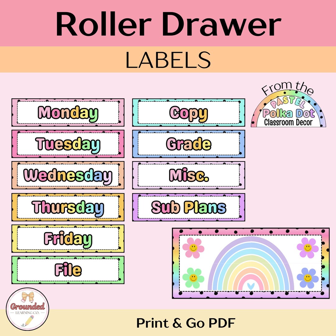 Pastel Polka Dot Roller Drawer Labels | Classroom Organization Labels ...
