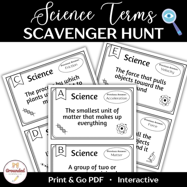 Science Vocabulary Scavenger Hunt | Interactive Science Review | Print ...