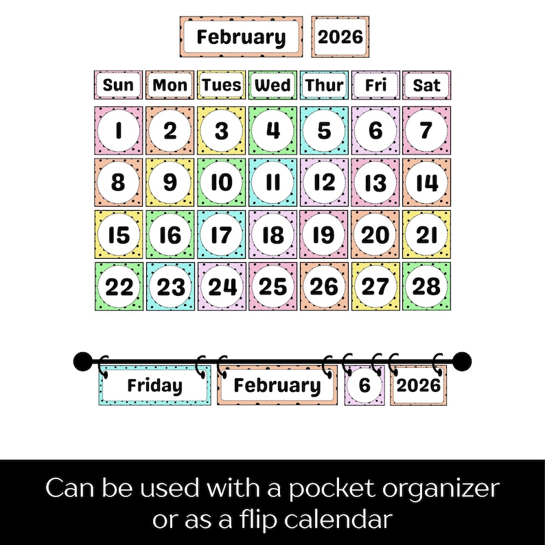 Pastel Polka Dot Classroom Flip Calendar | Pocket Inserts (digital ...