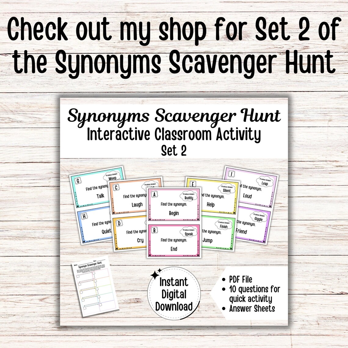 Synonym Scavenger Hunt Printable | Fun Classroom Activity for Kids - Etsy