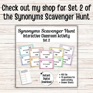 Synonym Scavenger Hunt Printable | Fun Classroom Activity for Kids - Etsy
