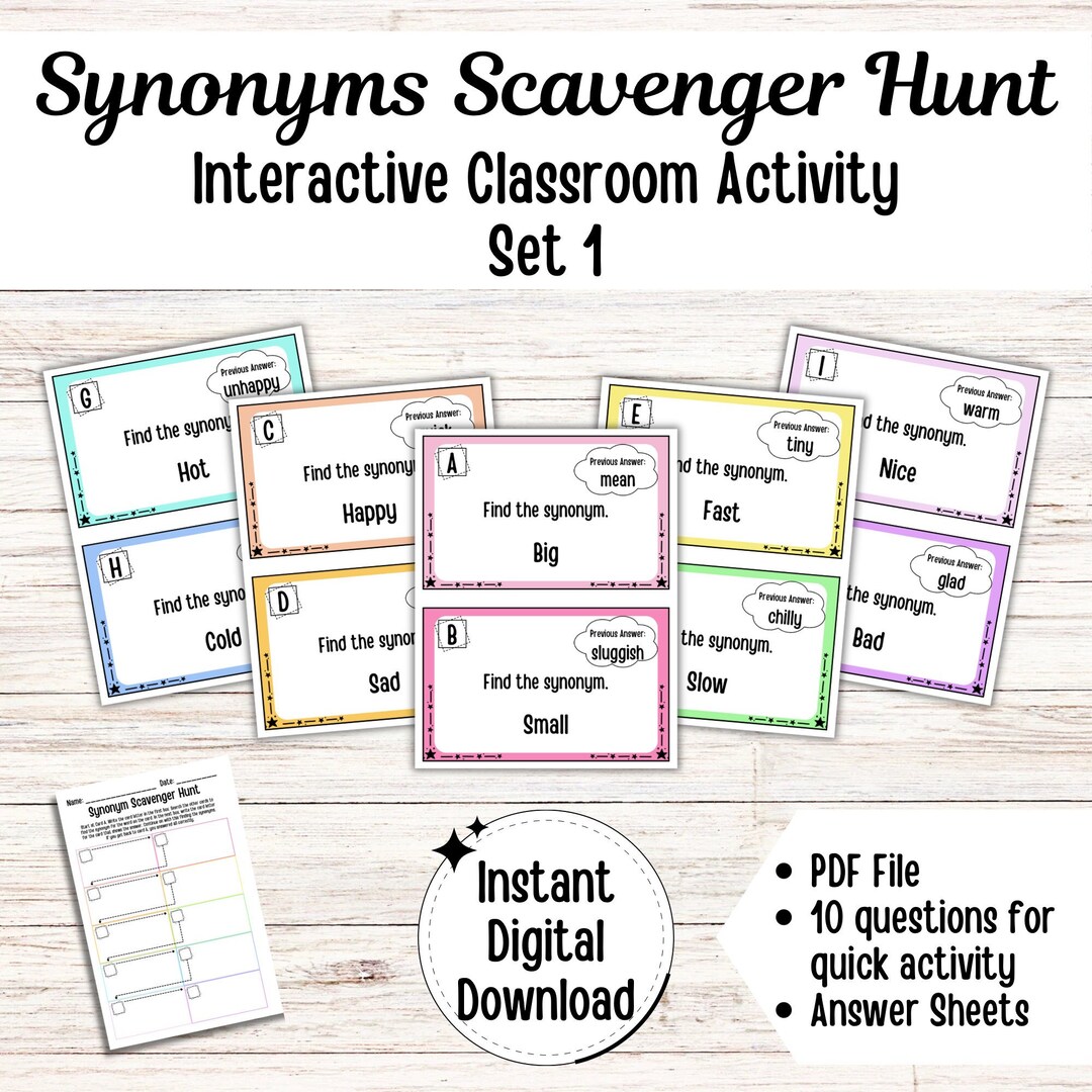 Synonym Scavenger Hunt Printable | Fun Classroom Activity for Kids - Etsy