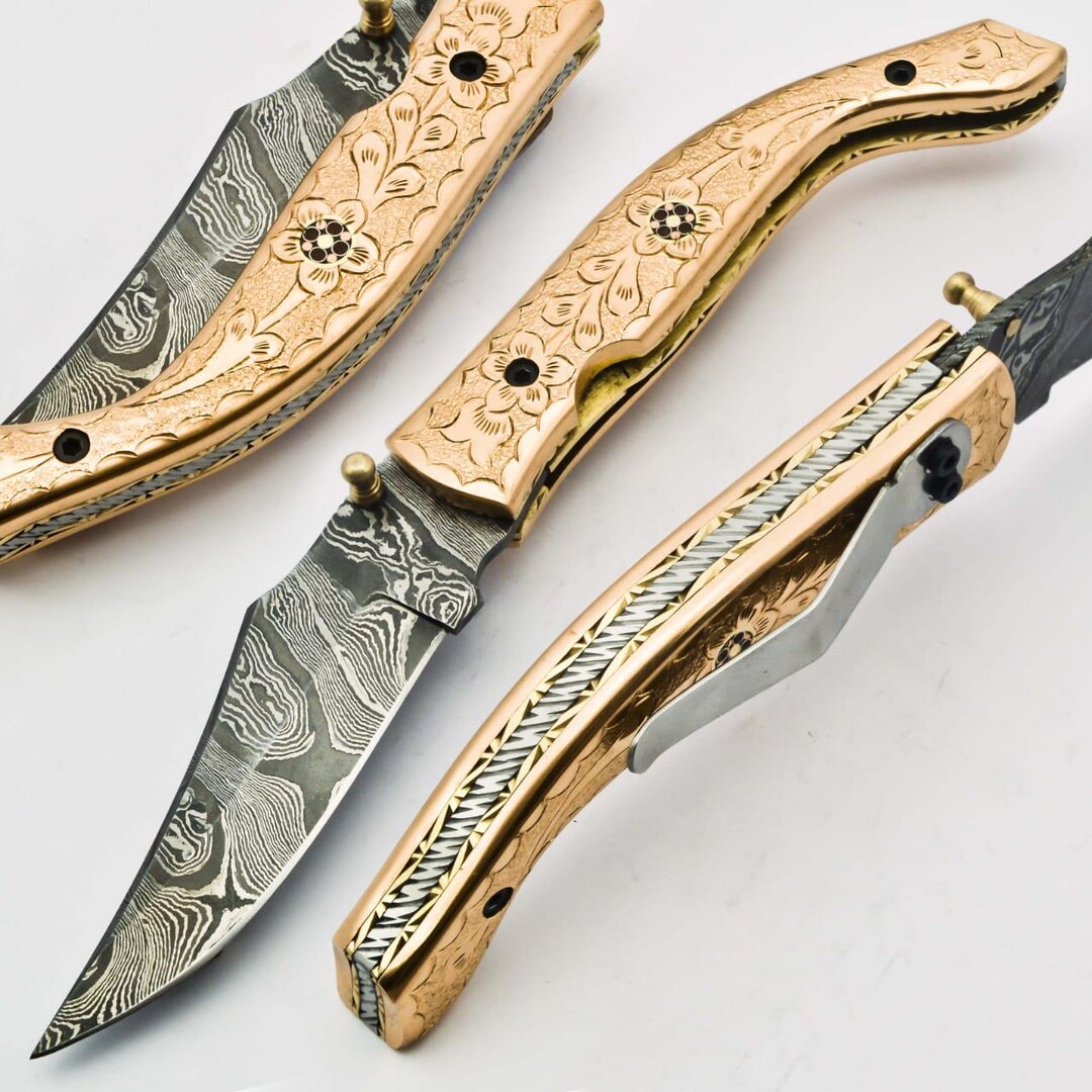 Personalized Custom Damascus Steel Folding Knife Pocket Knife Handle ...