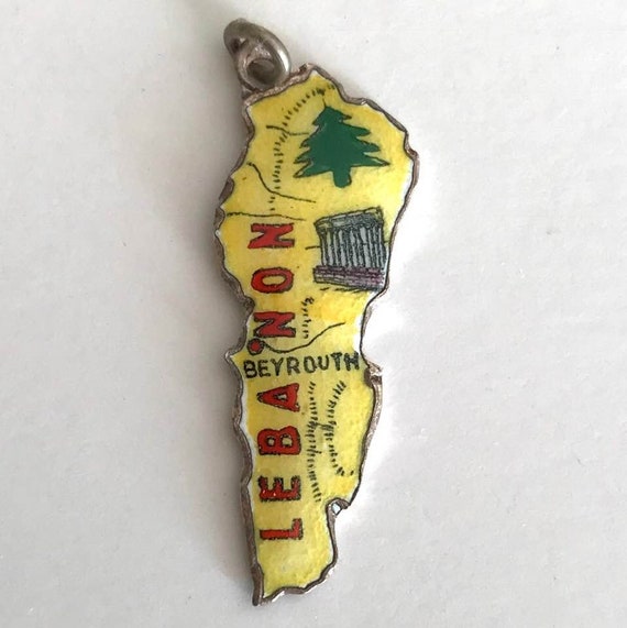 Lebanon Map Charm - Vintage Enamel Map Made in German… - Gem