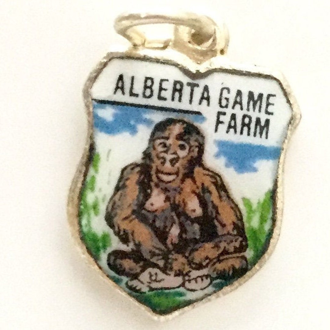 Chimpanzee Alberta Game Farm Canada Vintage Enamel Souvenir Travel ...
