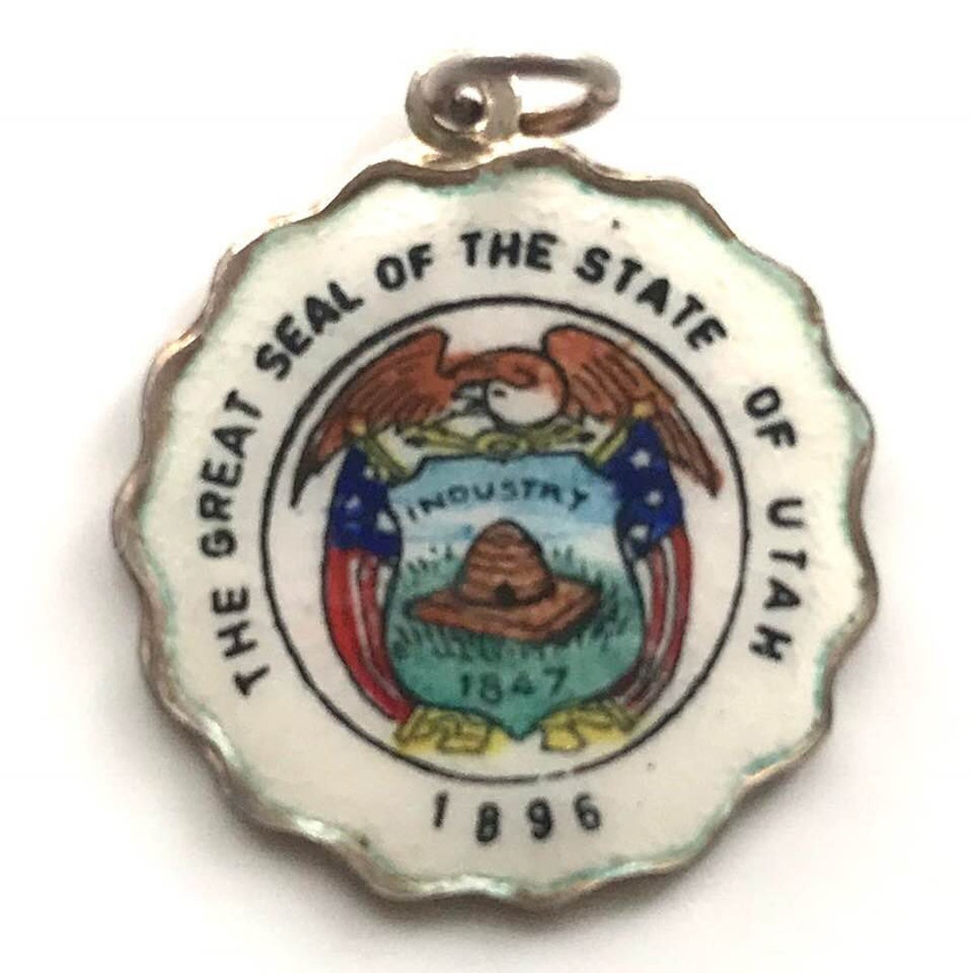 Utah State Seal Souvenir Enameled Travel Bracelet Charm Silver with ...