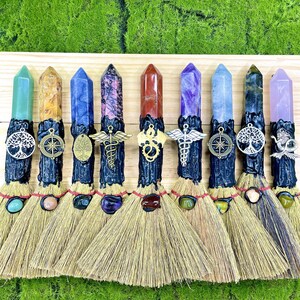 7.8" Natural Crystal Magic Broom Wand, Handmade Crystal Quartz Magic ...