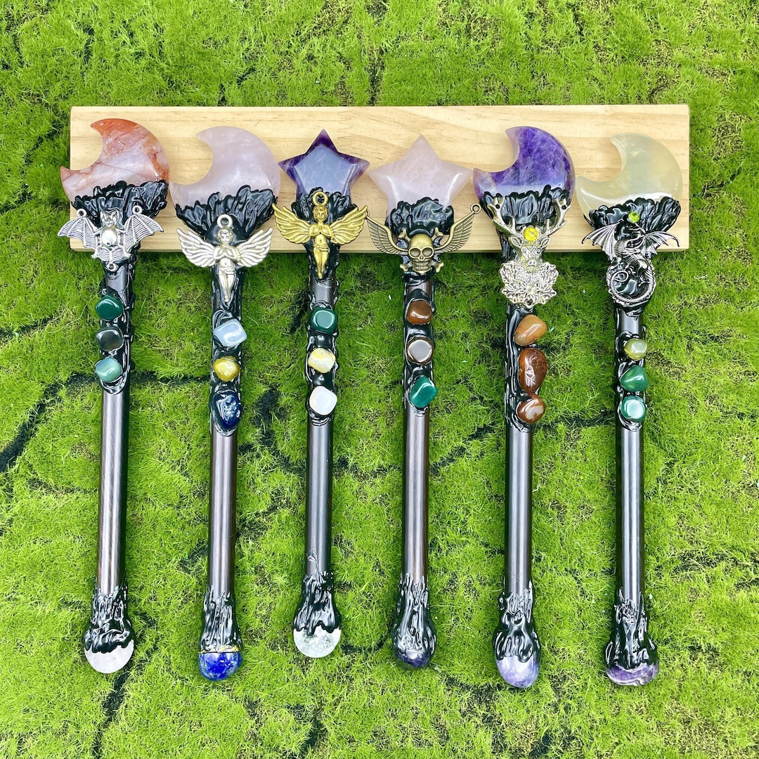Custom Crystal Magic Wands, Handmade Moon and Stars Wands, Natural ...